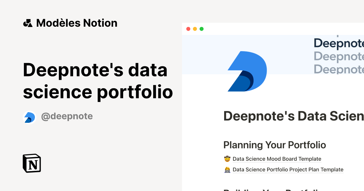 Modèle Deepnote's data science portfolio | Marketplace Notion