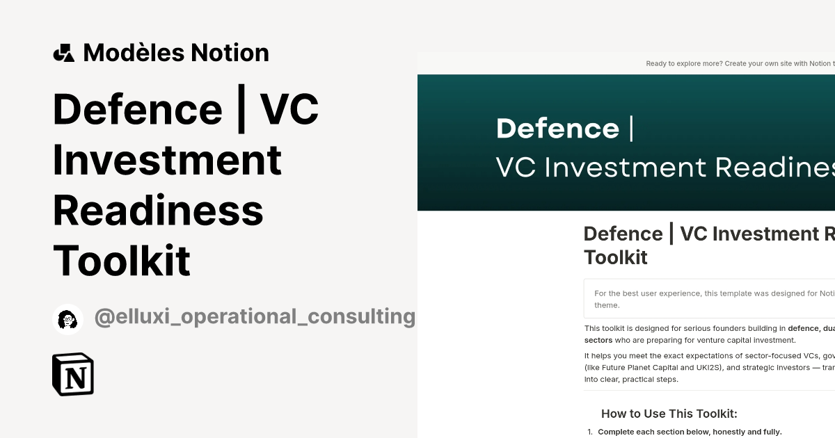 Defence | VC Investment Readiness Toolkit | Modèle créé par Elluxi ...