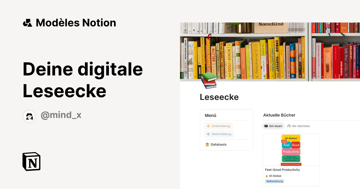 Deine digitale Leseecke | Modèle créé par Linda | Marketplace Notion