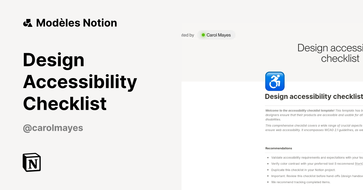 Design Accessibility Checklist | Modèle créé par Carol Mayes ...