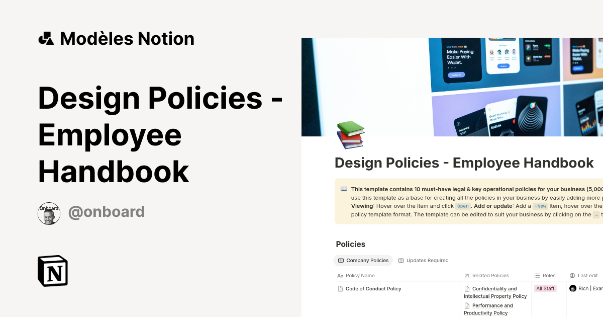 Design Policies - Employee Handbook | Modèle créé par Onboarding ...
