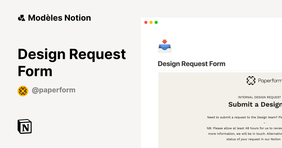 Design Request Form | Modèle créé par Paperform | Marketplace Notion