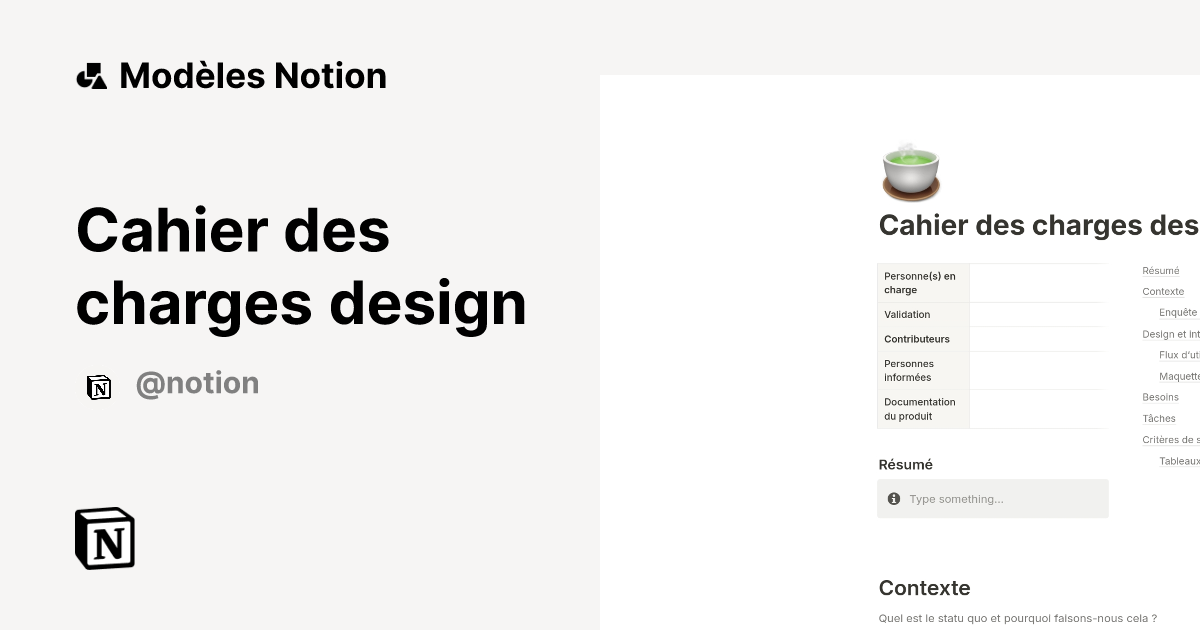 Modèle Cahier des charges design 2025 | Marketplace Notion