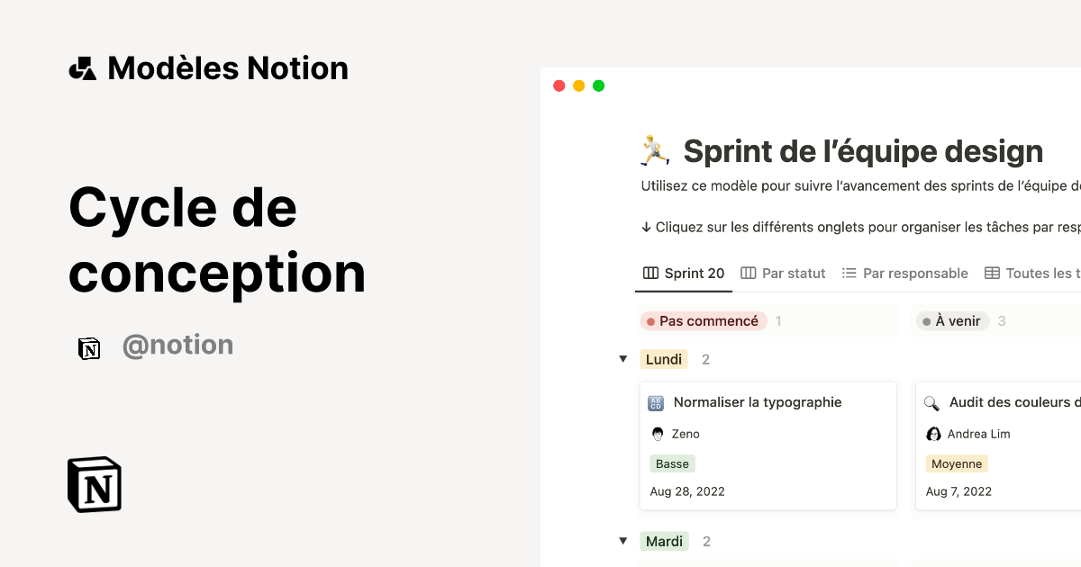 Cycle de conception | Modèle créé par Notion | Marketplace Notion