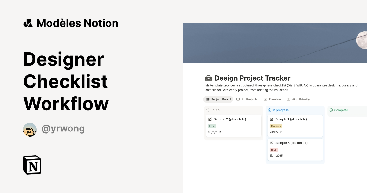 Modèle Designer Checklist Workflow | Marketplace Notion