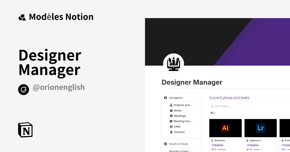 Designer Manager | Modèle créé par Orion | English | Marketplace Notion