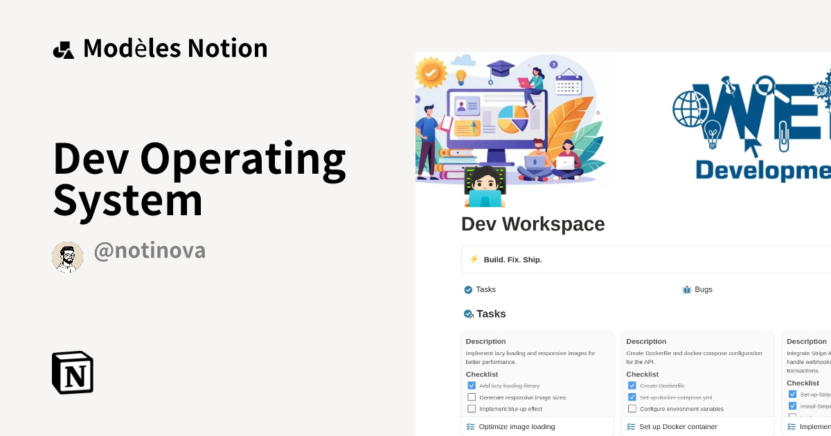 Dev Operating System | Modèle créé par NotiNova | Marketplace Notion
