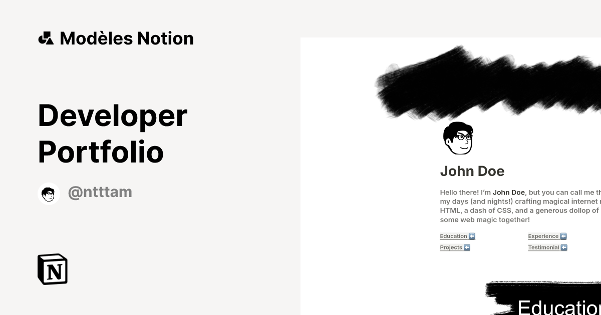 Modèle Developer Portfolio | Marketplace Notion