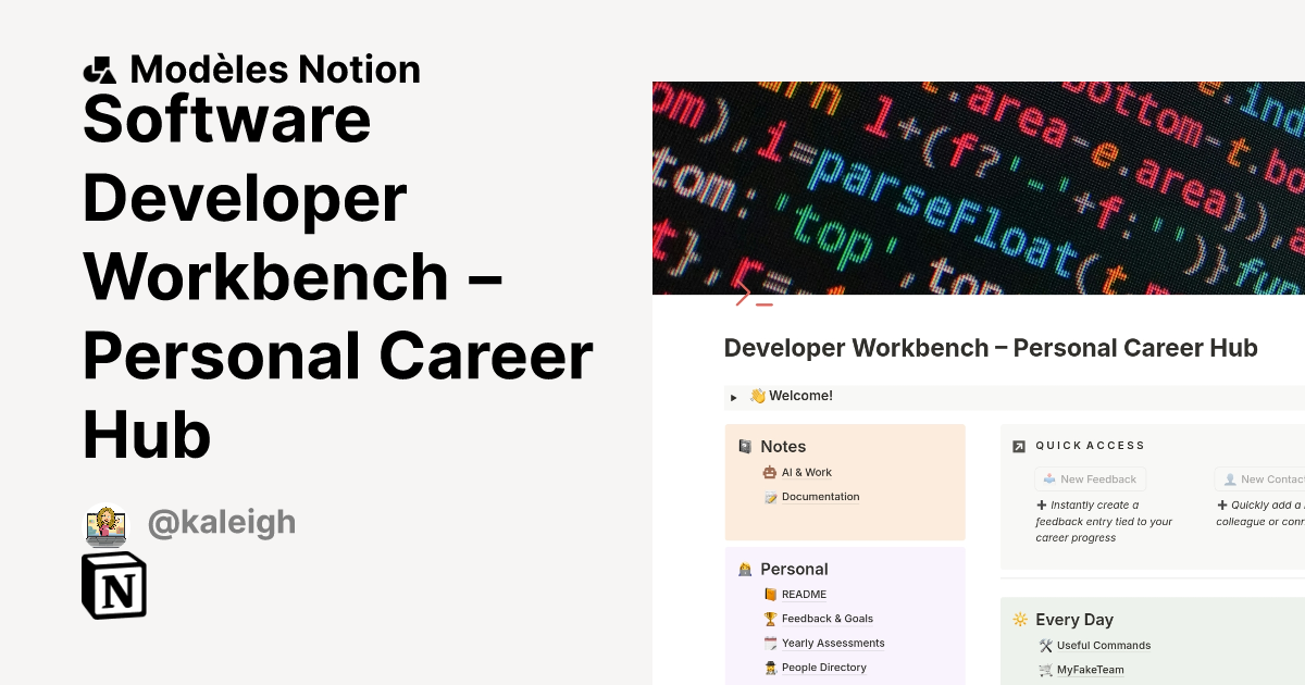Modèle Developer Workbench – Personal Career Hub | Marketplace Notion