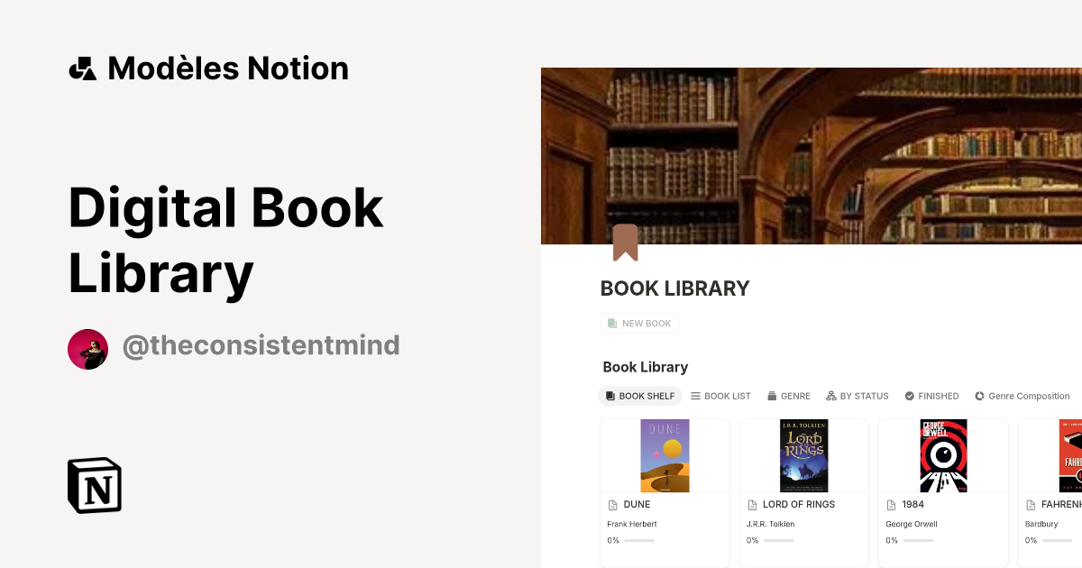 Digital Book Library | Modèle créé par The Consistent Mind | Melek Köse | Marketplace Notion