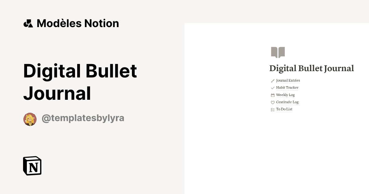 Modèle Digital Bullet Journal | Marketplace Notion