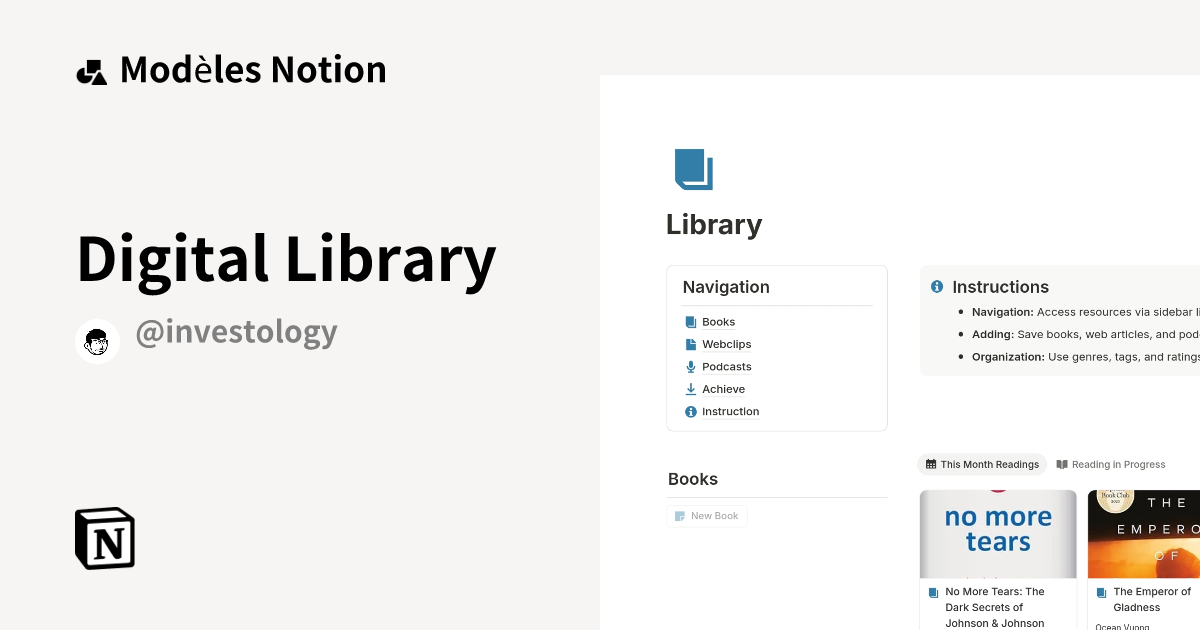Modèle Digital Library | Marketplace Notion
