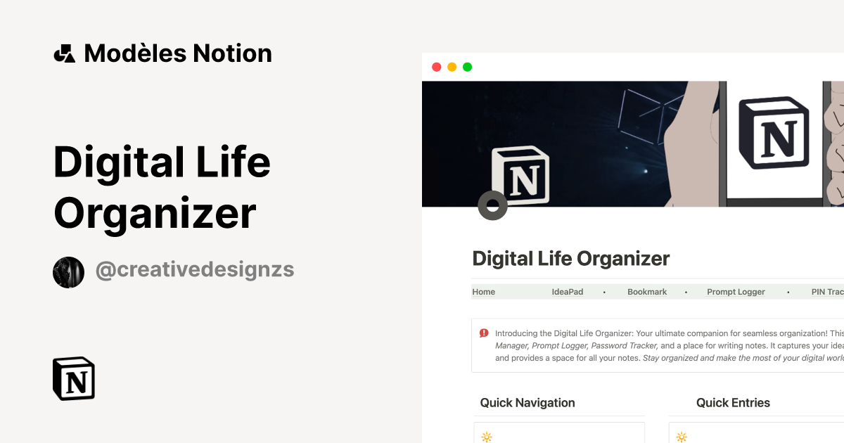 Modèle Digital Life Organizer | Marketplace Notion