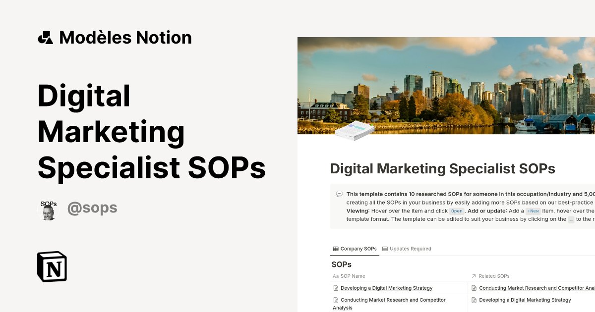 Digital Marketing Specialist SOPs | Modèle créé par SOPs | Marketplace Notion