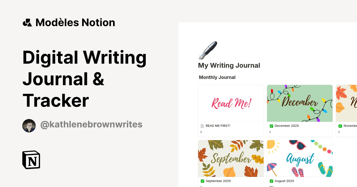 Modèle Digital Writing Journal & Tracker | Marketplace Notion