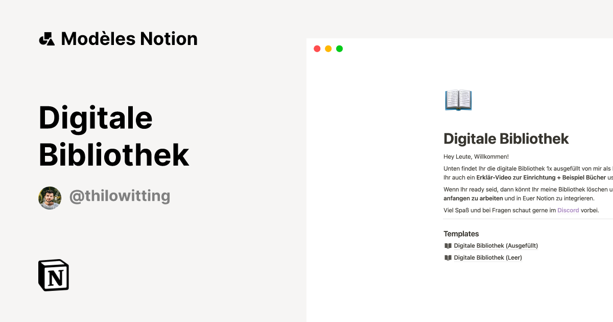 Digitale Bibliothek | Modèle créé par Thilo Witting | Marketplace Notion