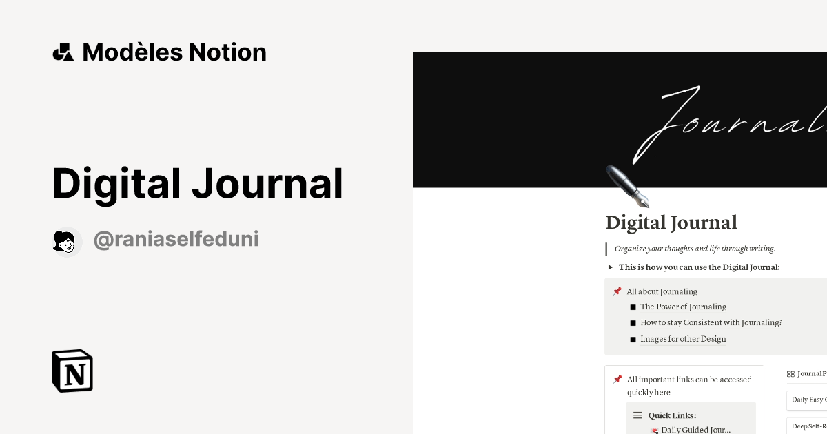Digital Journal | Modèle créé par selfeduni | Marketplace Notion