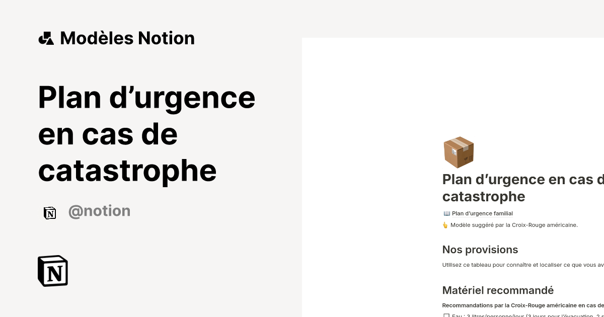 Plan d’urgence en cas de catastrophe | Modèle créé par Notion ...