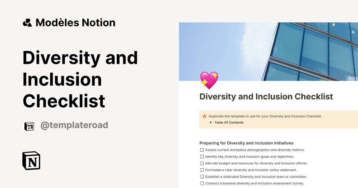 Modèle Diversity and Inclusion Checklist | Marketplace Notion