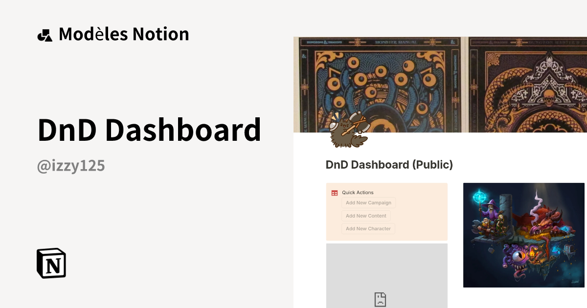 Modèle DnD Dashboard | Marketplace Notion