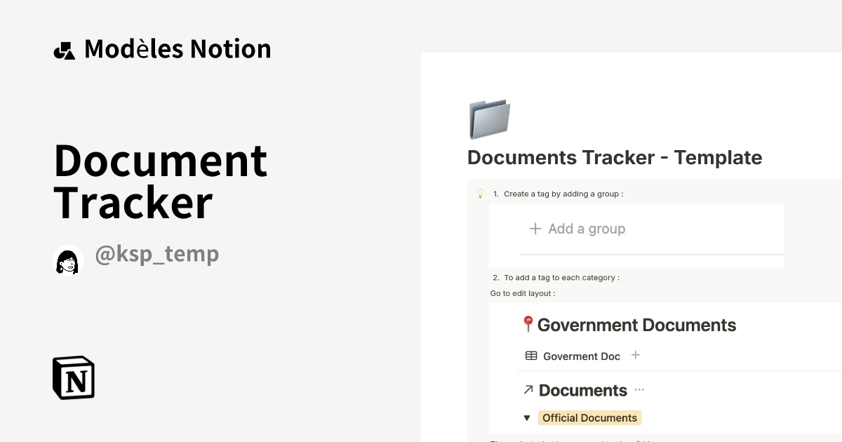 Document Tracker | Modèle créé par Mindful Moments | Marketplace Notion