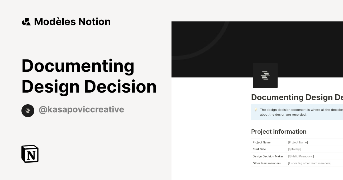 Modèle Documenting Design Decision | Marketplace Notion