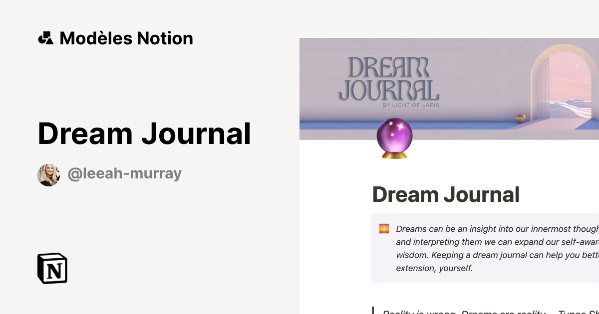 Modèle Dream Journal | Marketplace Notion