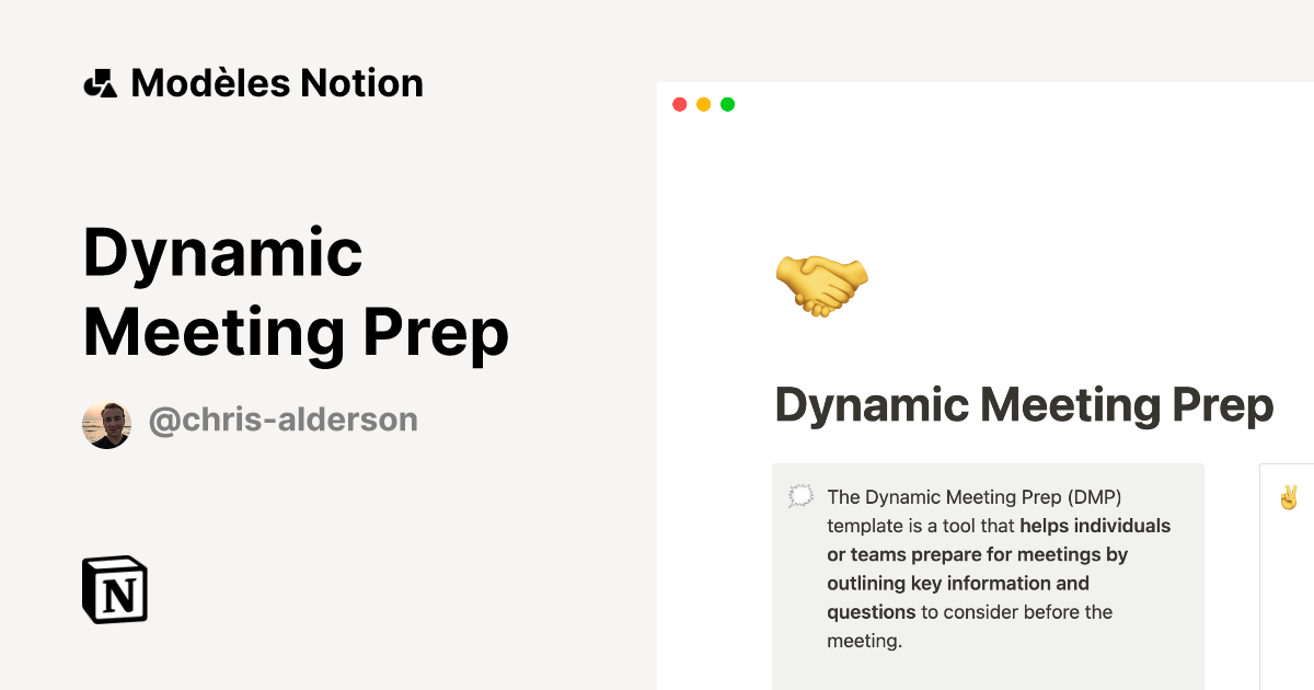 Modèle Dynamic Meeting Prep | Marketplace Notion