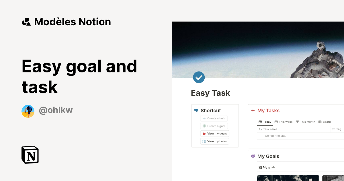 Modèle Easy goal and task | Marketplace Notion