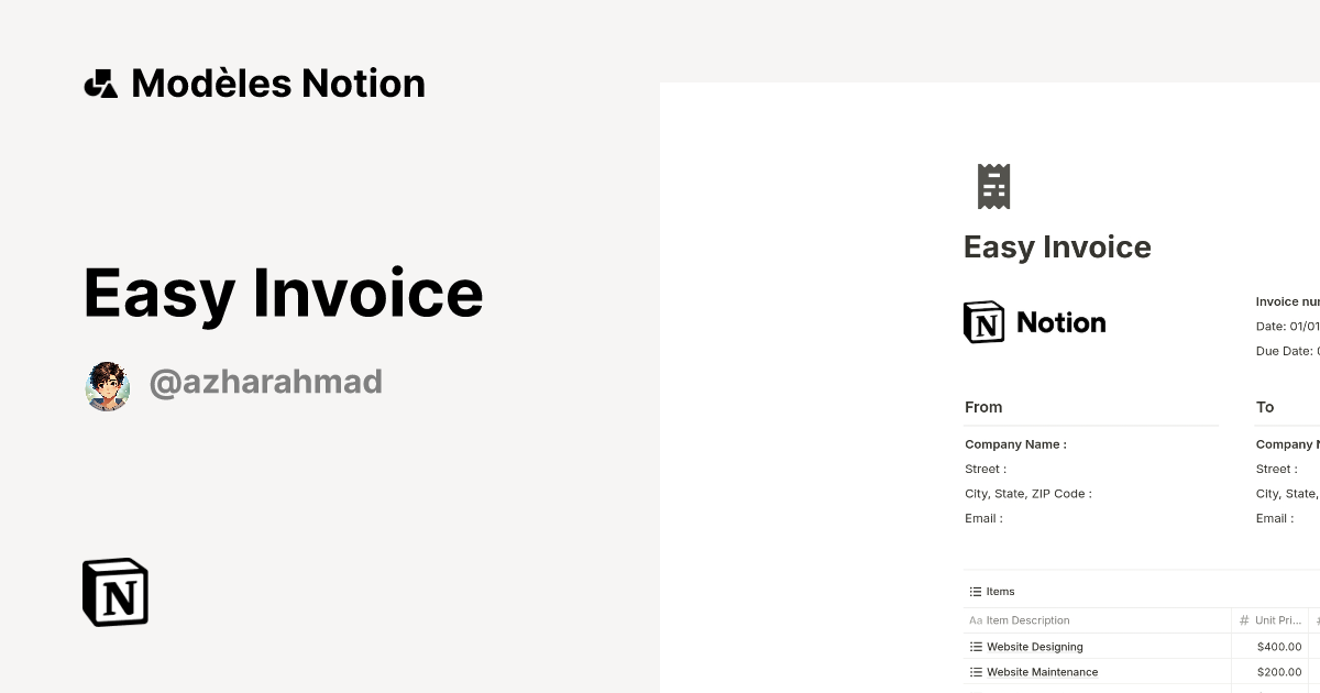 Modèle Easy Invoice | Marketplace Notion