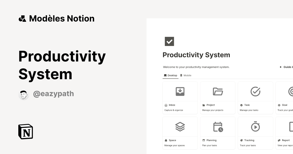Modèle Productivity System | Marketplace Notion