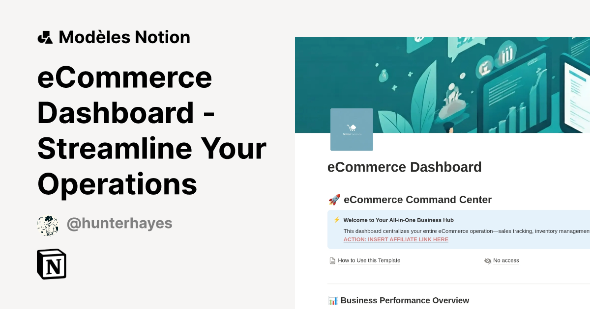Modèle eCommerce Dashboard - Streamline Your Operations | Marketplace Notion