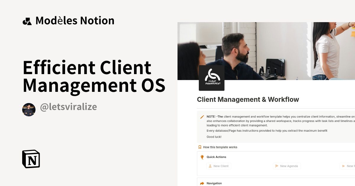 Efficient Client Management OS | Modèle créé par Anup Kotur | Marketplace Notion