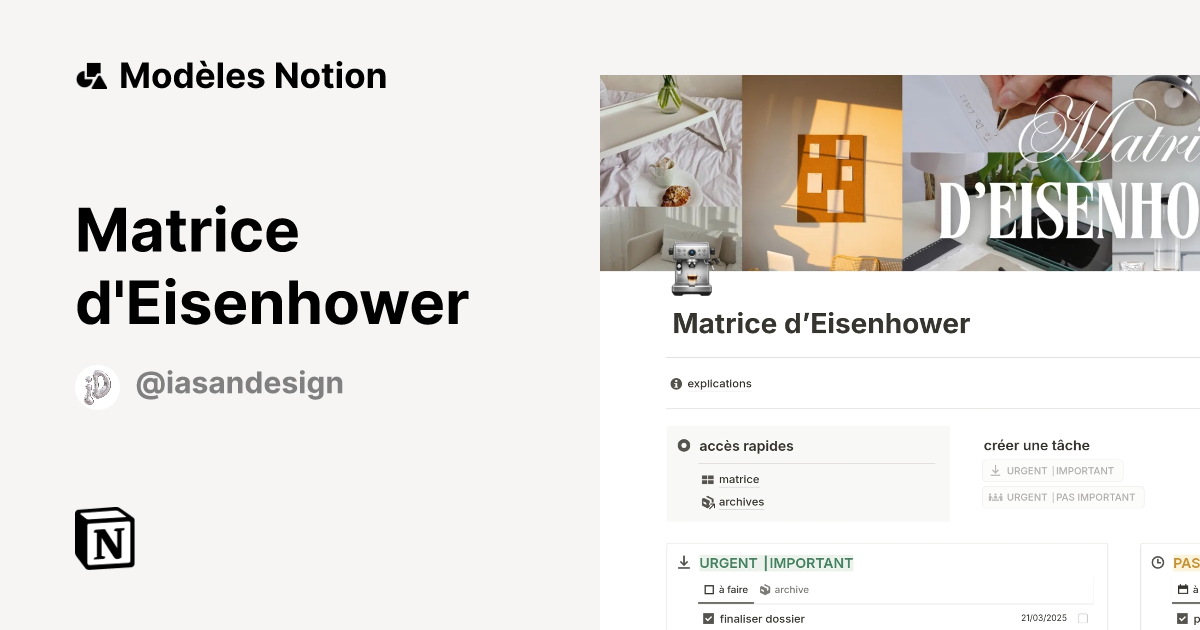 Modèle Matrice d'Eisenhower | Marketplace Notion