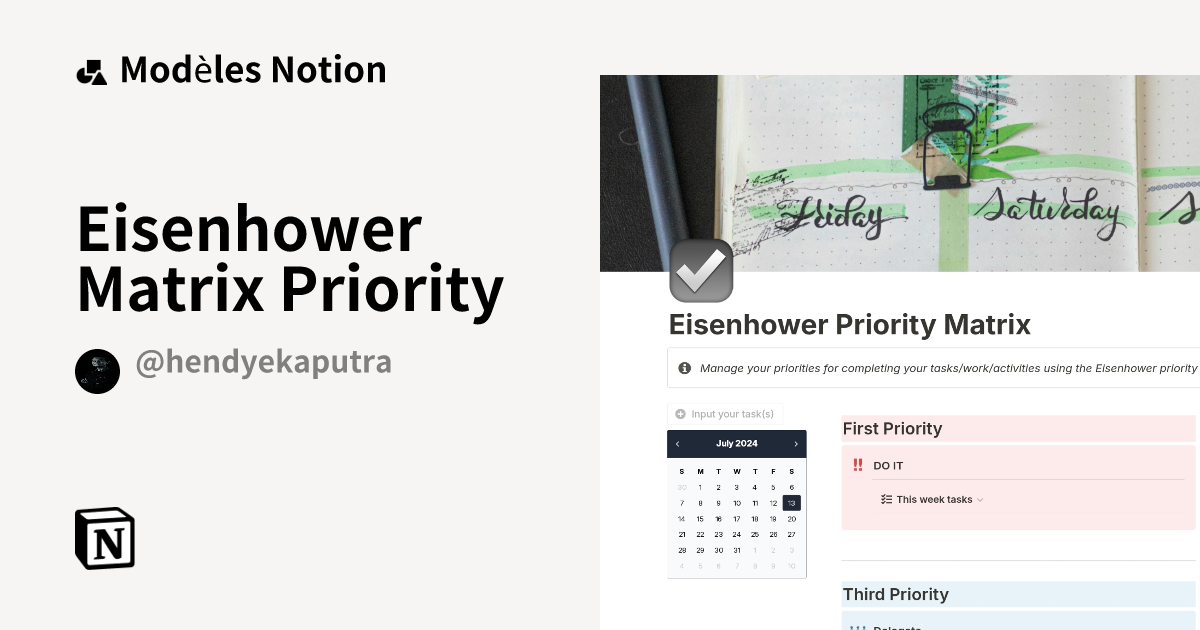 Modèle Eisenhower Matrix Priority | Marketplace Notion