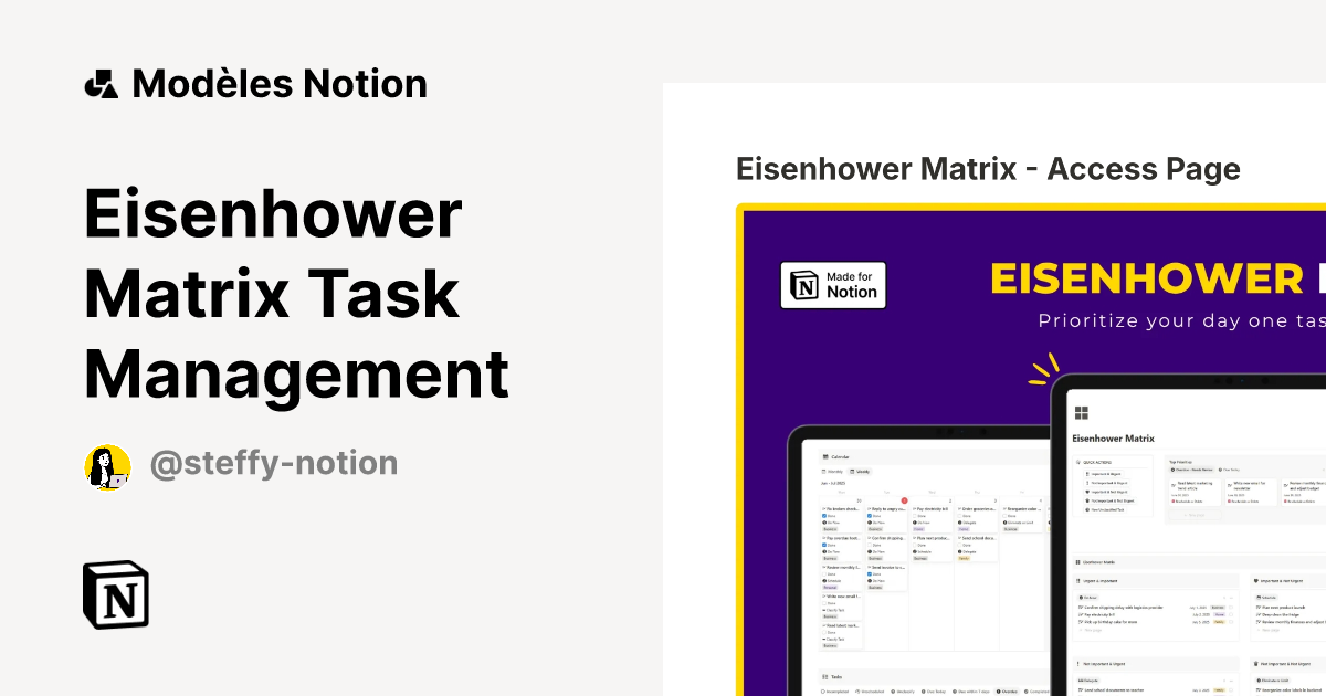 Eisenhower Matrix Task Management | Modèle créé par Steffy ...