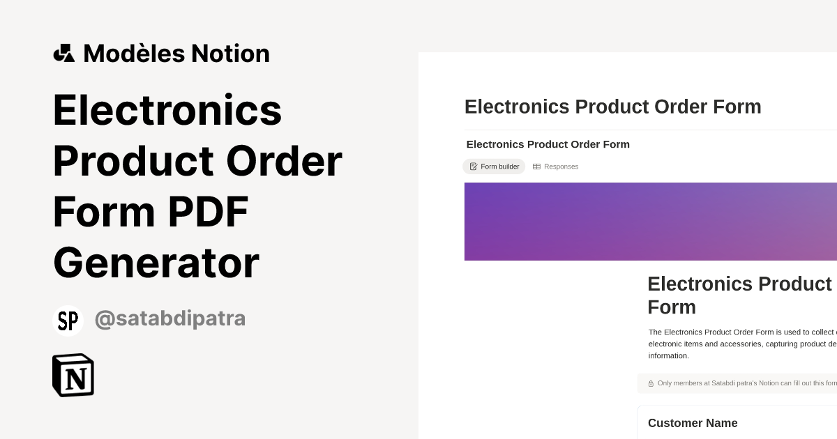 Electronics Product Order Form PDF Generator | Modèle créé par Satabdi ...
