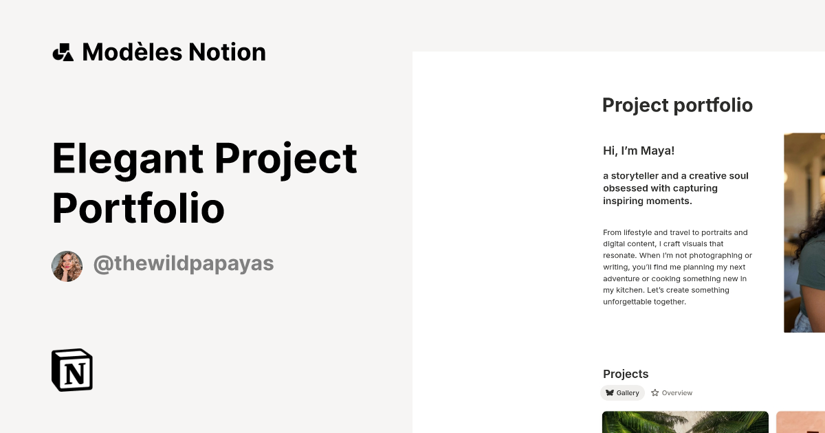 Elegant Project Portfolio | Modèle créé par Jasmin | Marketplace Notion