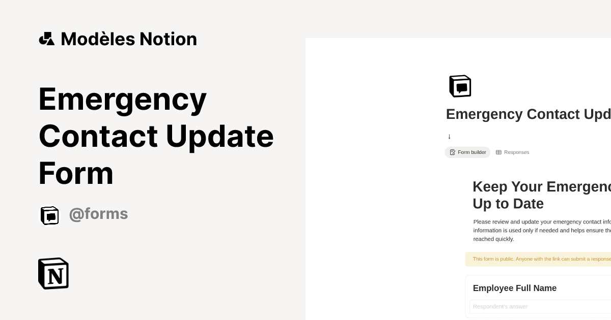 Emergency Contact Update Form | Modèle créé par Forms | Marketplace Notion