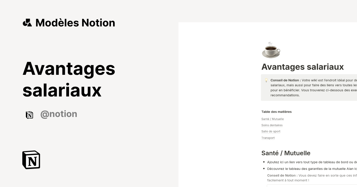 Avantages salariaux | Modèle créé par Notion | Marketplace Notion