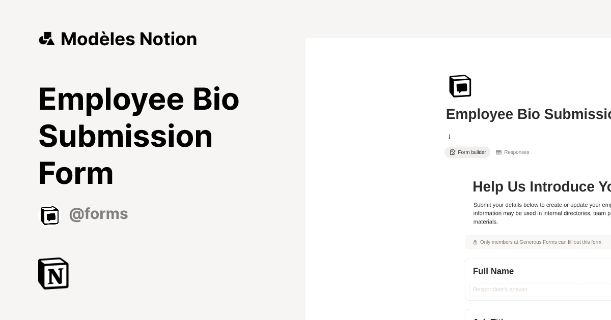 Employee Bio Submission Form | Modèle créé par Forms | Marketplace Notion