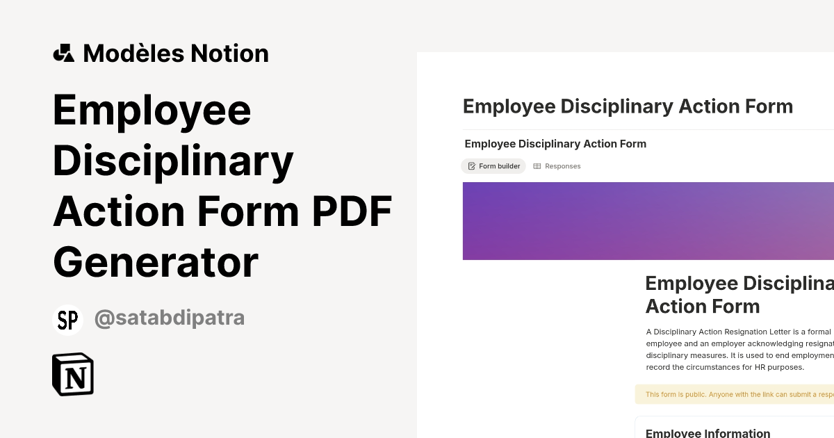 Employee Disciplinary Action Form PDF Generator | Modèle créé par ...