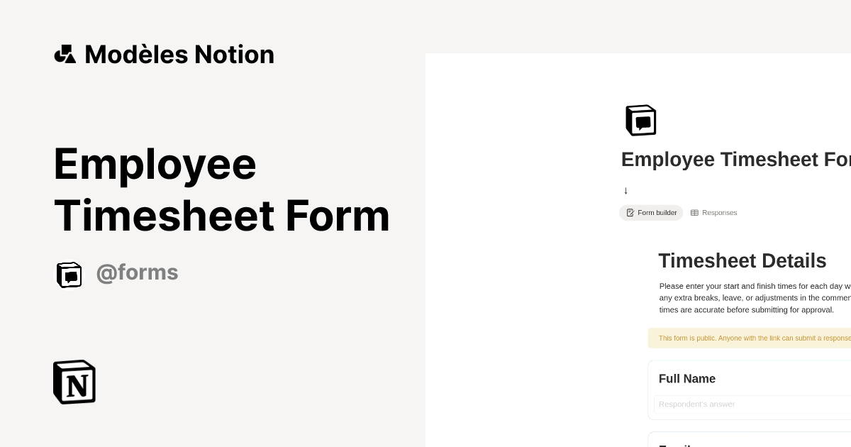 Employee Timesheet Form | Modèle créé par Forms | Marketplace Notion
