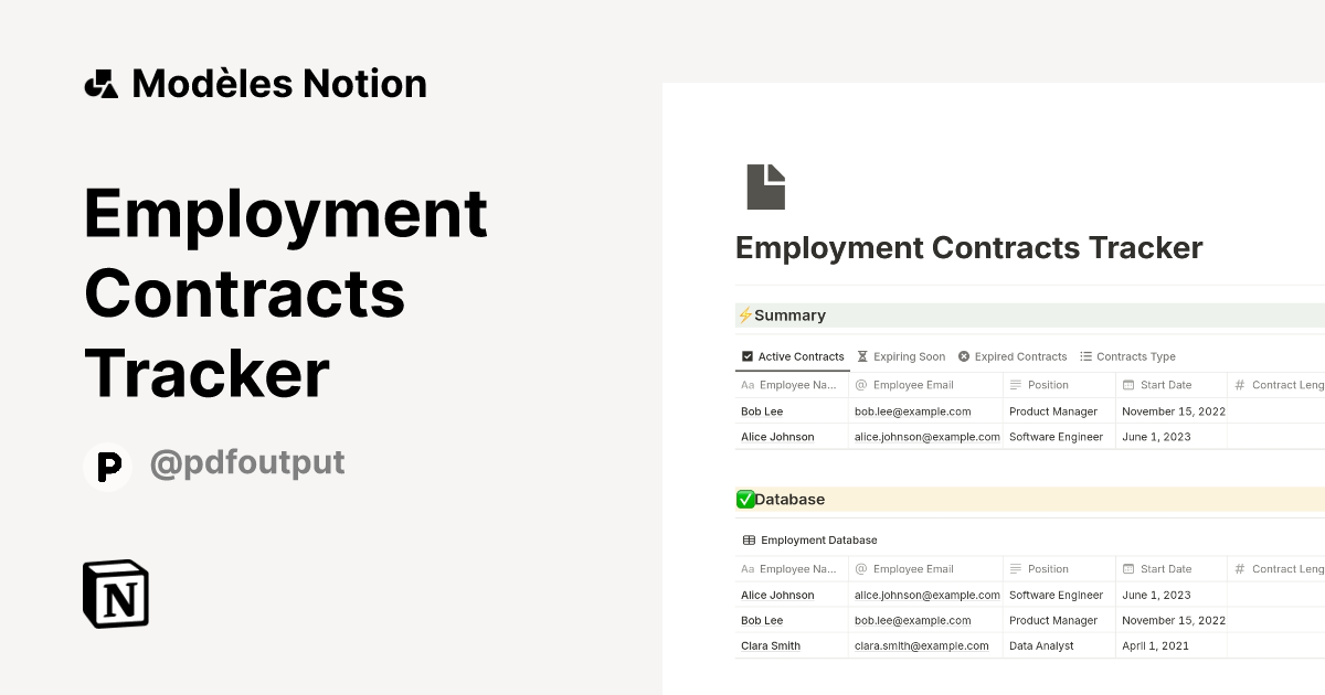 Modèle Employment Contracts Tracker | Marketplace Notion