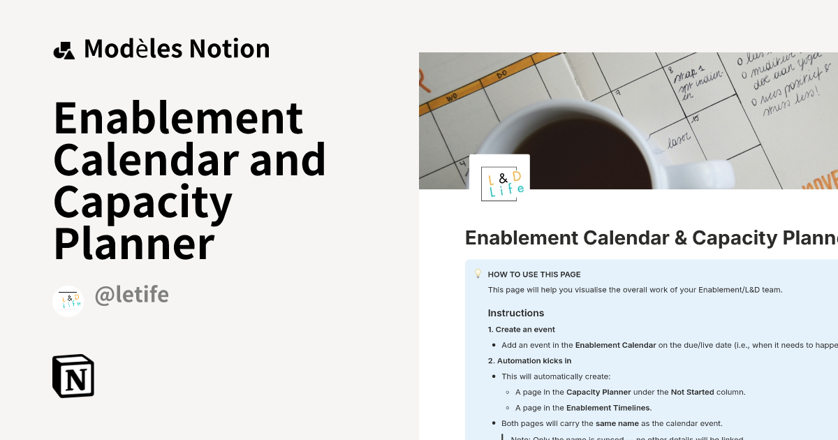 Modèle Enablement Calendar and Capacity Planner | Marketplace Notion