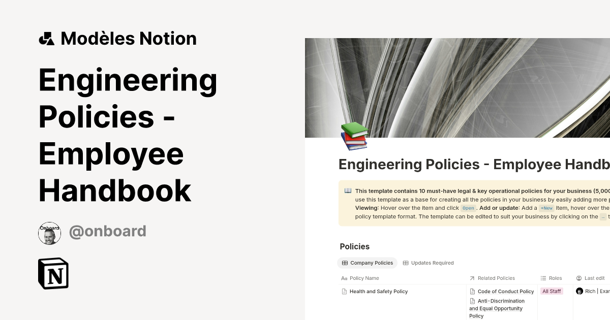 Engineering Policies - Employee Handbook | Modèle créé par Policy | Marketplace Notion