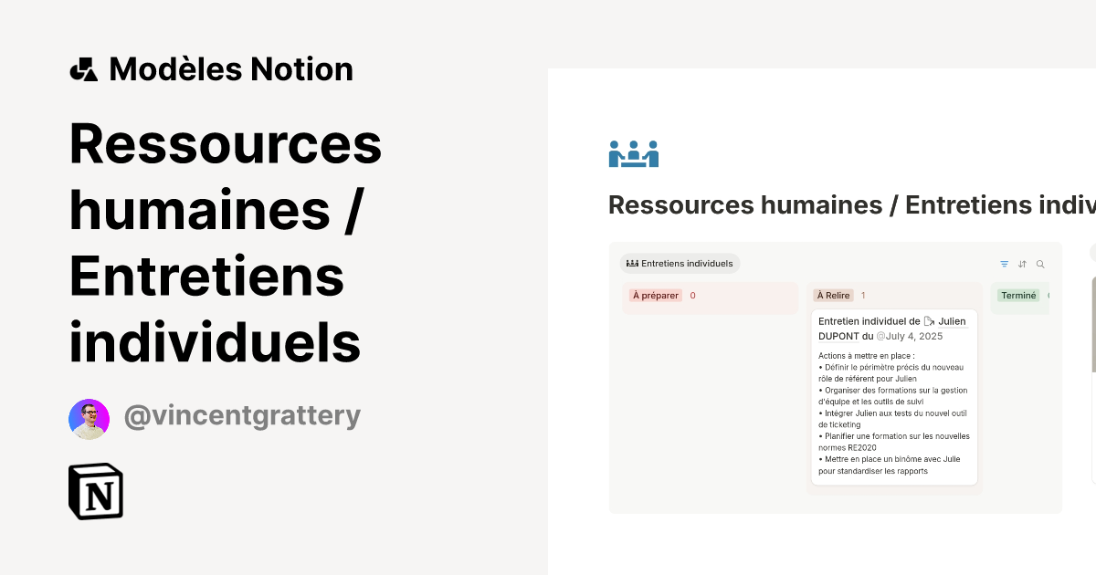 Modèle Ressources humaines / Entretiens individuels | Marketplace Notion