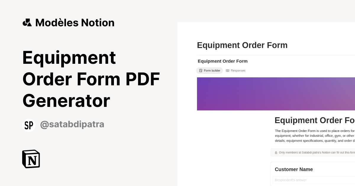 Equipment Order Form PDF Generator | Modèle créé par Satabdi Patra ...