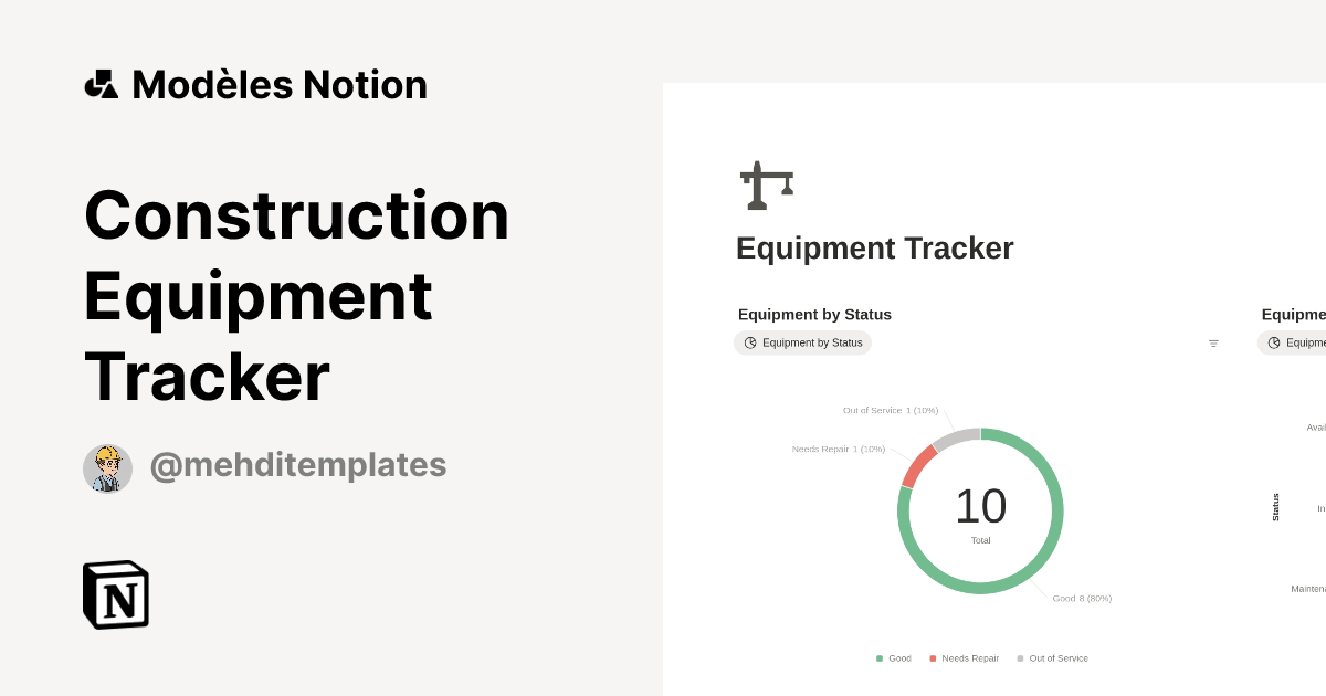 Construction Equipment Tracker | Modèle créé par Mehdi | Marketplace Notion