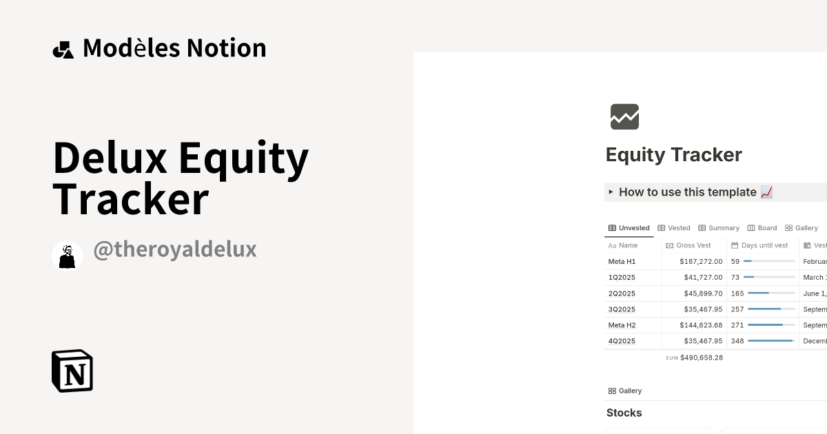 Modèle Delux Equity Tracker | Marketplace Notion